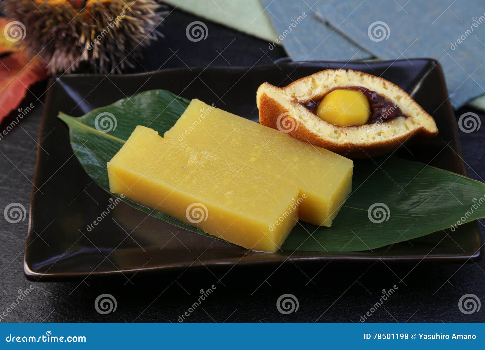 Chestnut & Red Bean Ice Cream Starts Melting And Spliting Out On Blue ...