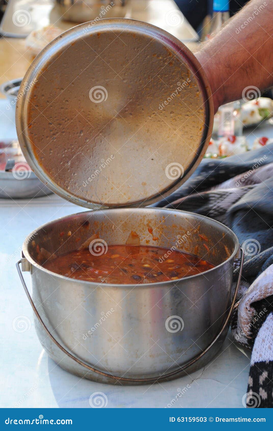 Bean soup in a metal pot stock image. Image of metal - 63159503