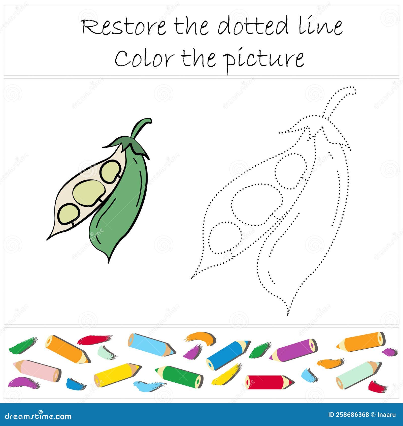 Bean. Vegetables. Educational Developing Game for Preschoolers "Trace ...