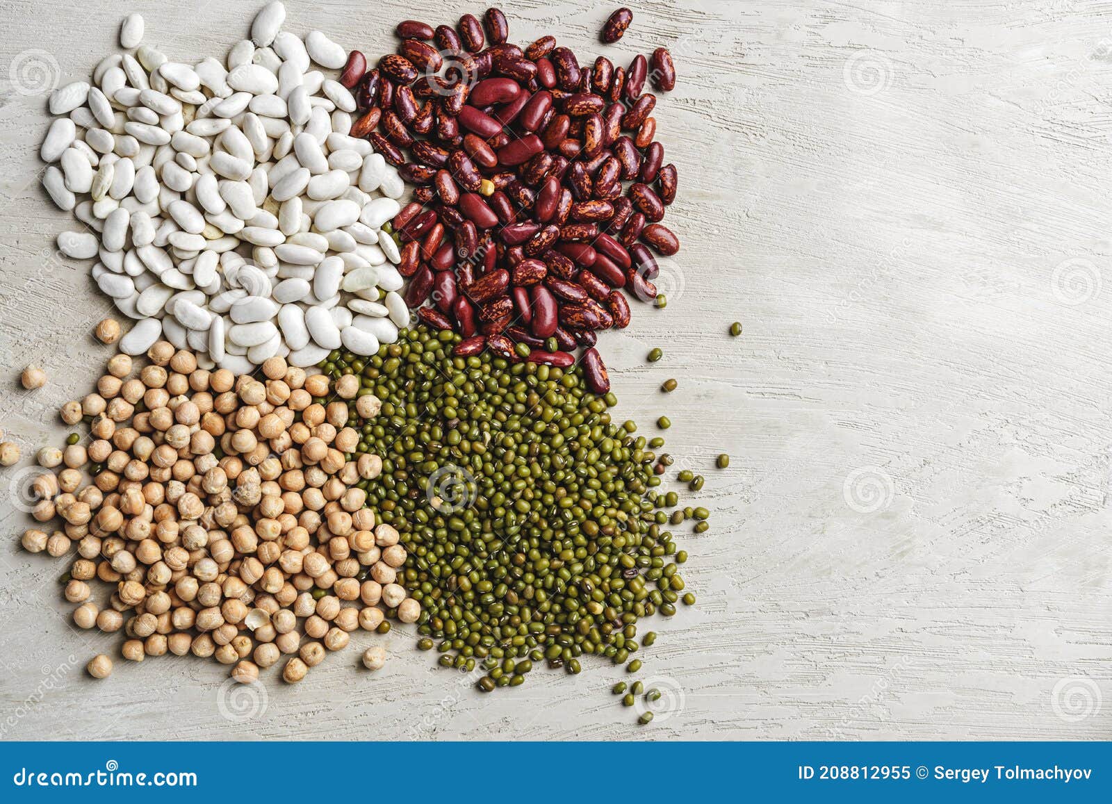 Beans Assortment on White Stone Table, Close Up. Stock Image - Image of ...