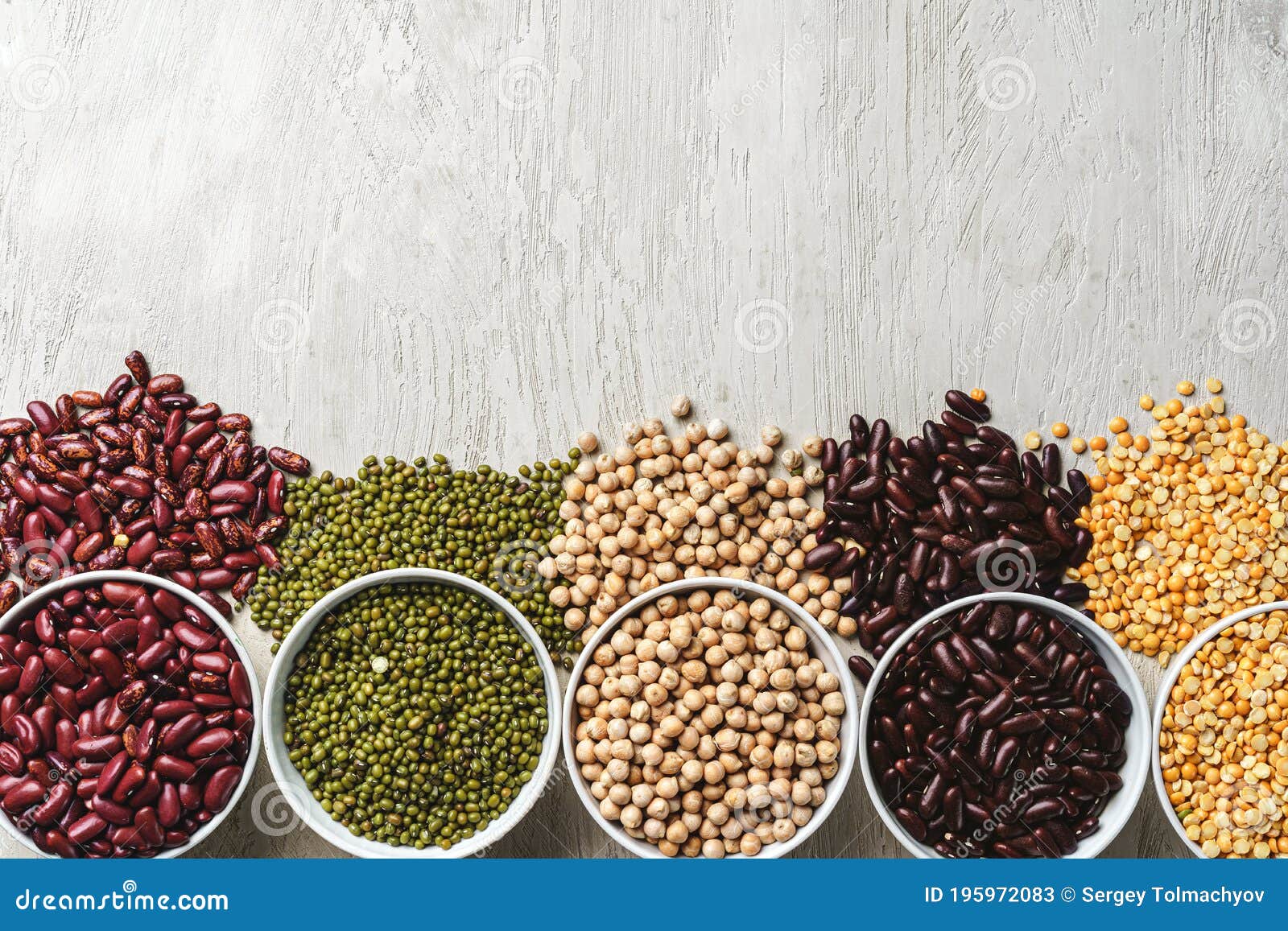 Beans Assortment on White Stone Table, Close Up. Stock Image - Image of ...