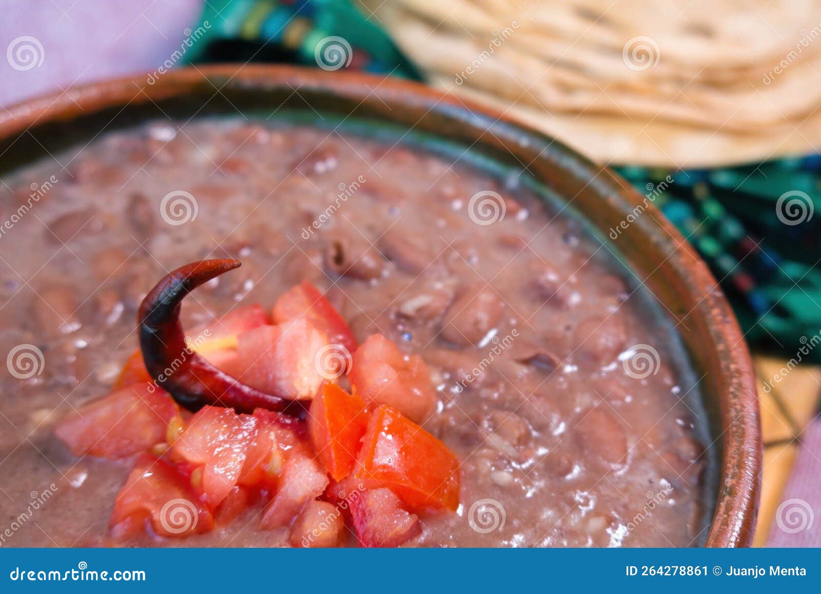 Beans Cooked in a Clay Dish with Tomato and Tortillas, Mexican Poor ...