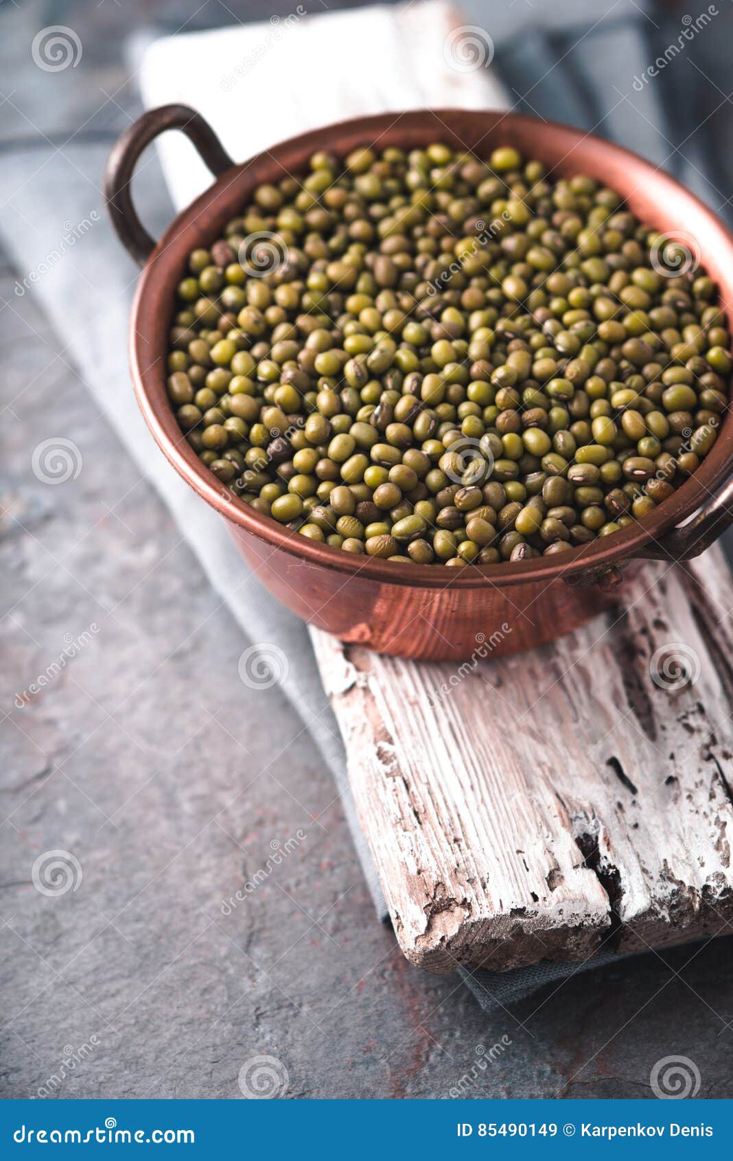 Beans in a Copper Bowl on a Wooden Stand Diagonal Stock Image - Image ...