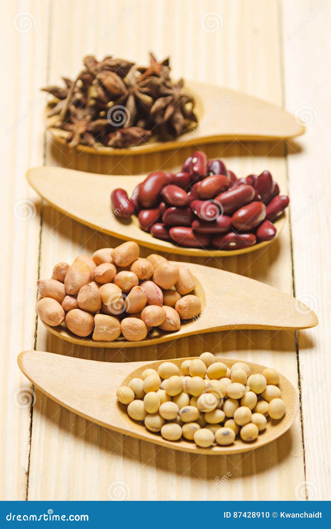 Beans in Wooden Spoon on Wood Table Stock Photo - Image of cuisine ...