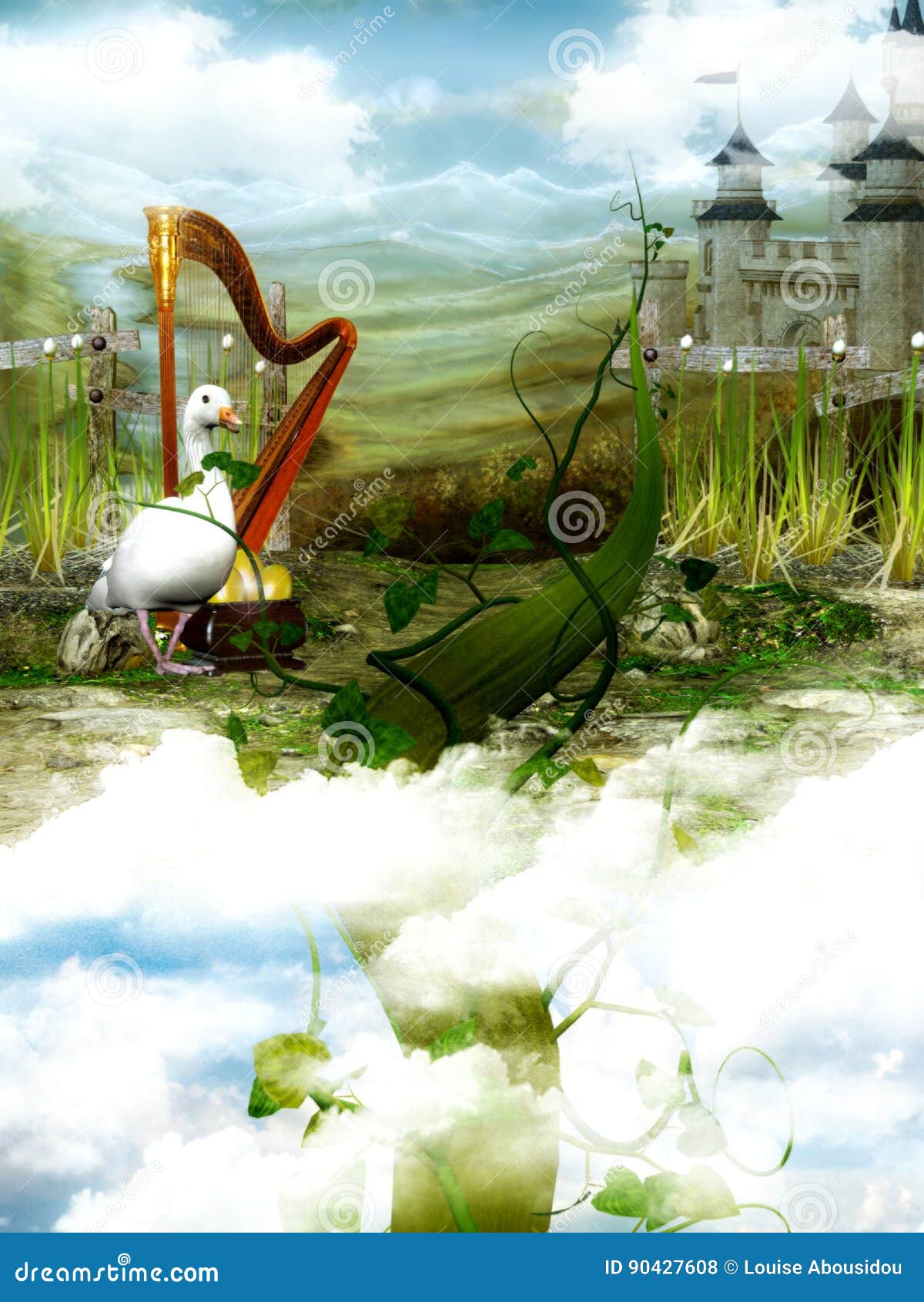 Beanstalk stock de ilustración. Ilustración de gato, nubes - 90427608