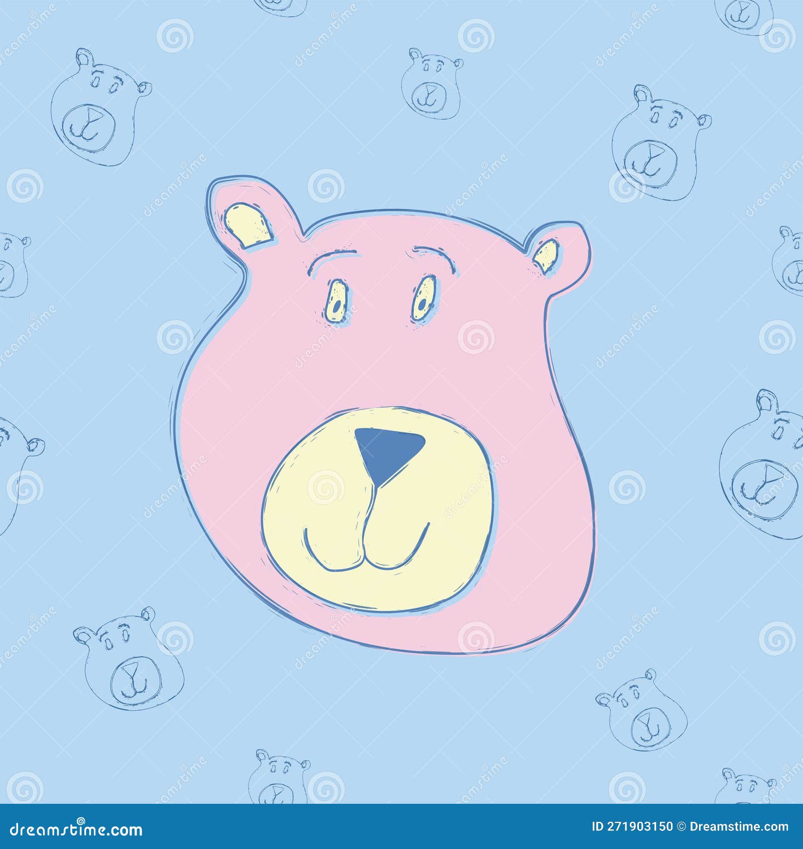 Hand Drawn Cute Pink Smiling Bear Stock Vector - Illustration of ...