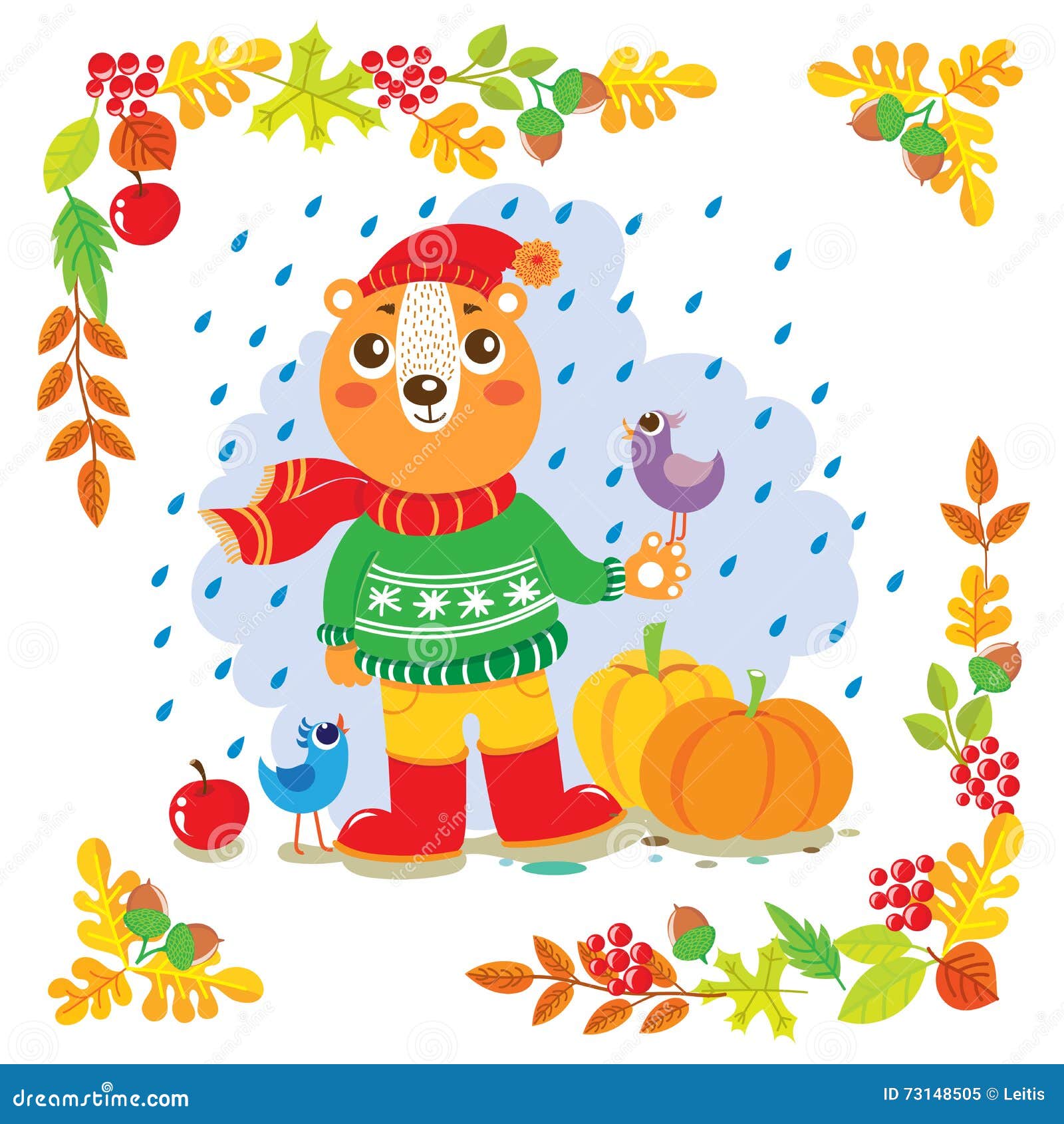 Bear in autumn stock vector. Illustration of decorative - 73148505