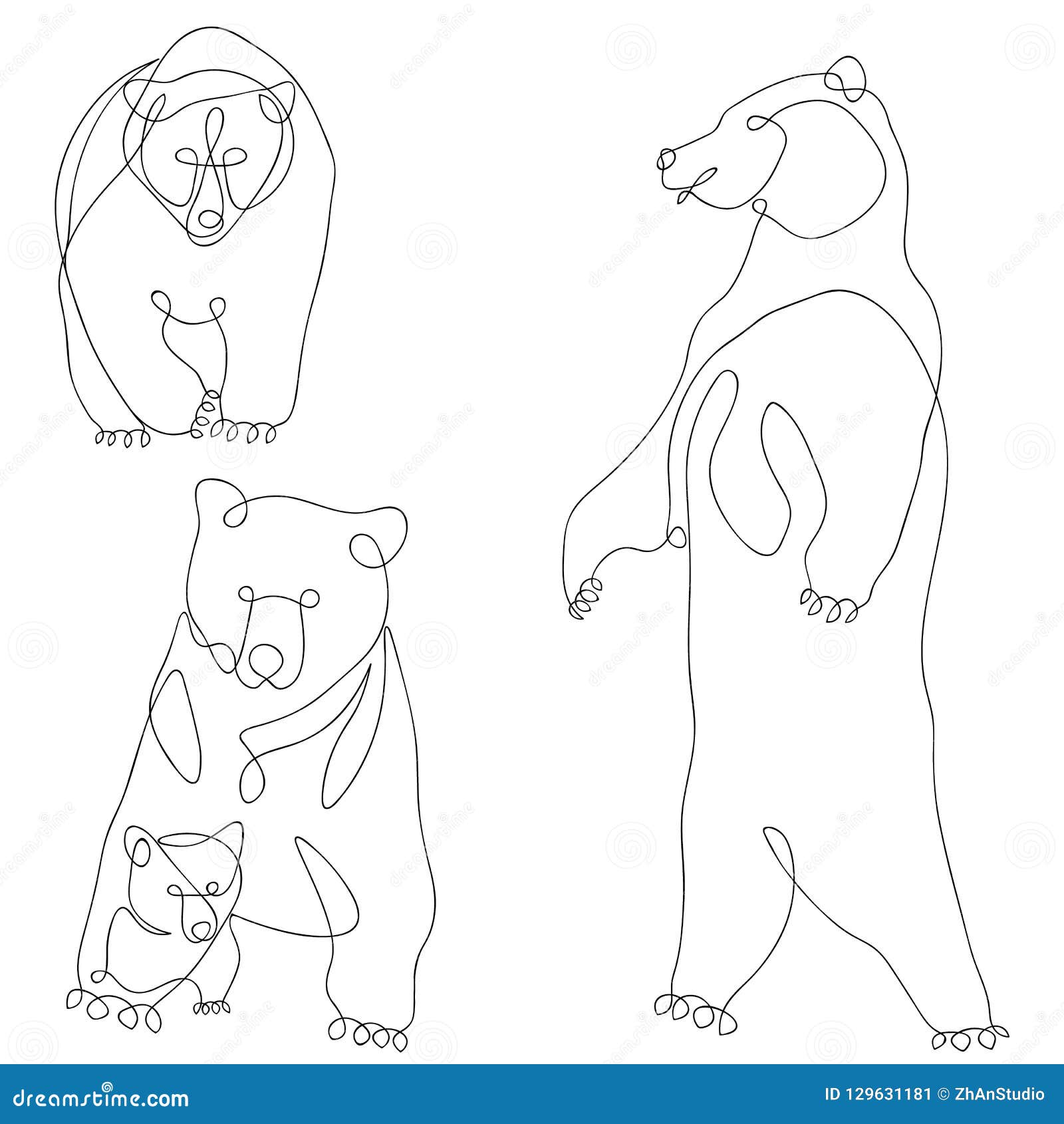Bear, Bear Cub, Set Vector Illustration, Doodle. Continuous Line Stock ...