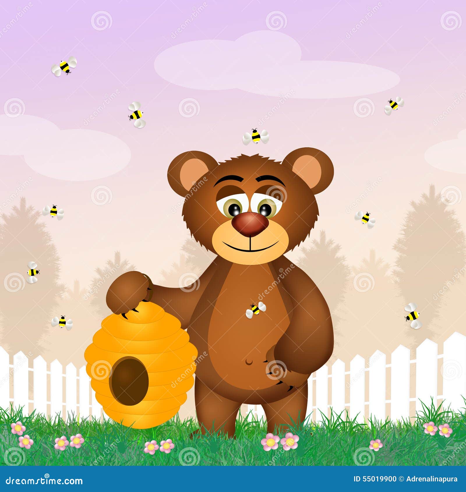 Bear with beehive stock illustration. Illustration of delicious - 55019900