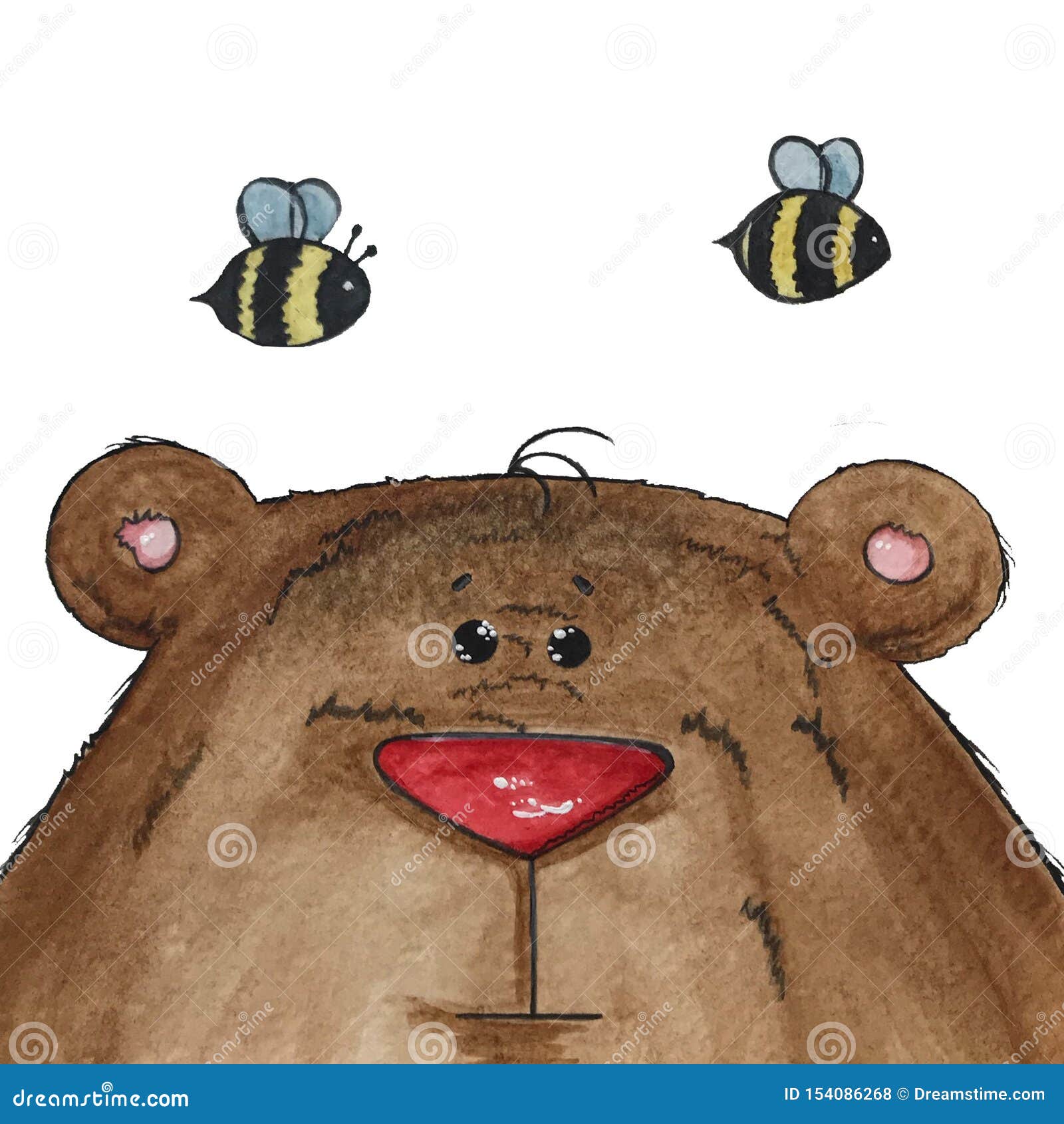 Bear and bees stock photo. Image of watercolor, brown - 154086268