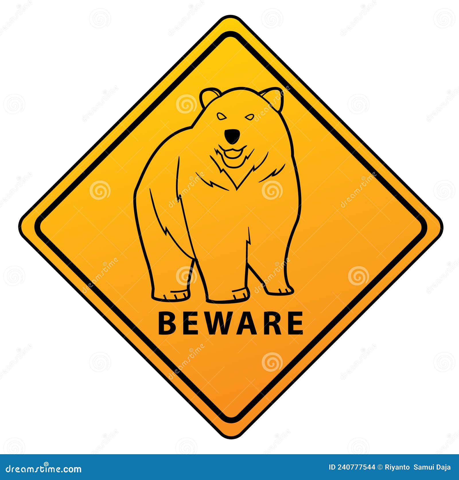 Bear Beware Yellow Sign Board Illustration Design Stock Vector ...