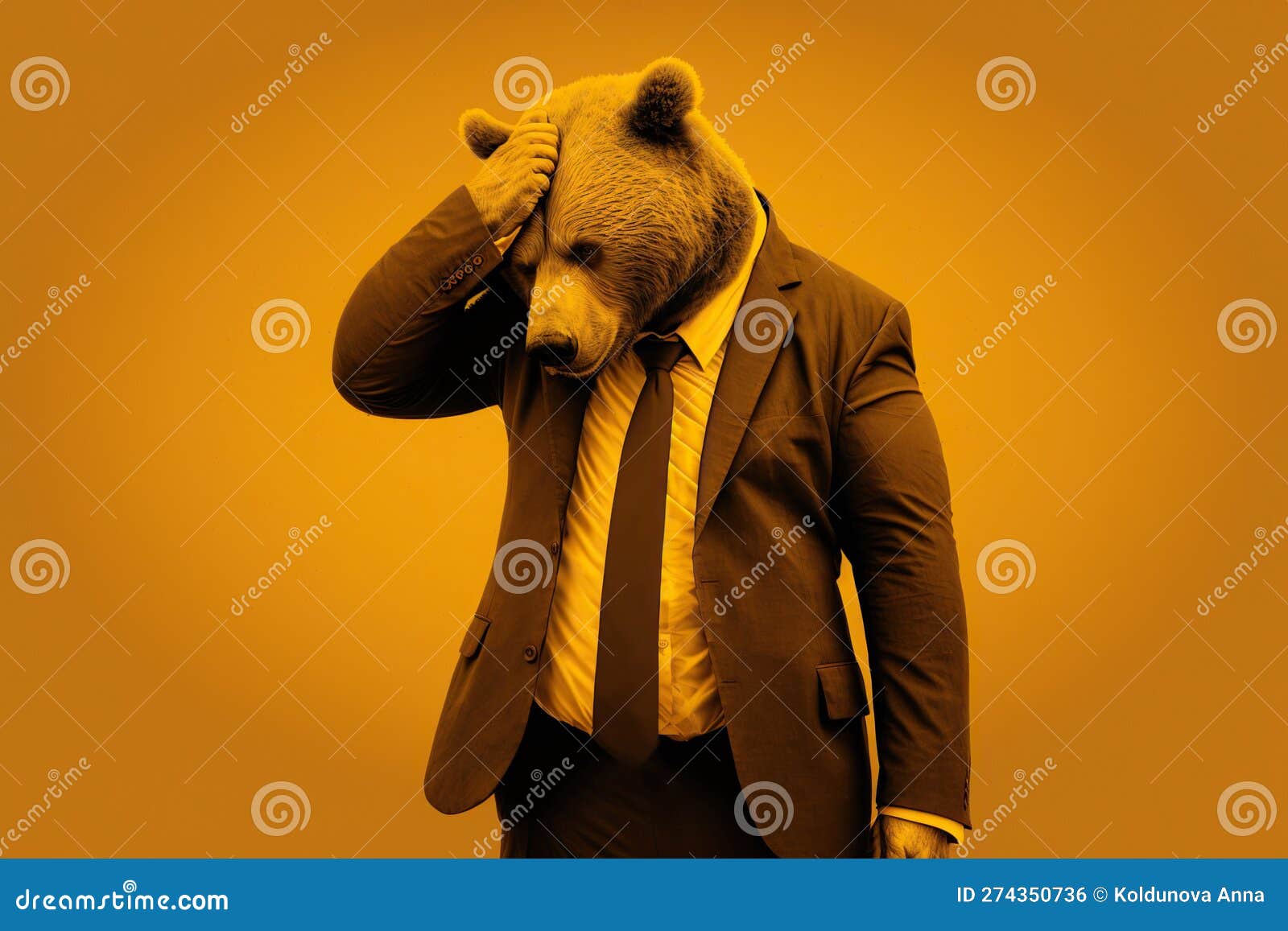 A Bear in a Business Suit Holding Head in Stress, Created with ...