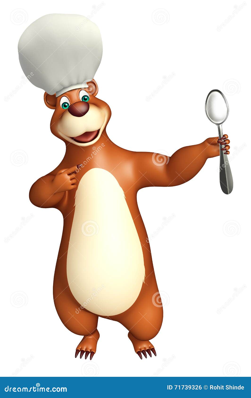 Bear Cartoon Character with Dinner Plate and Chef Hat Stock ...