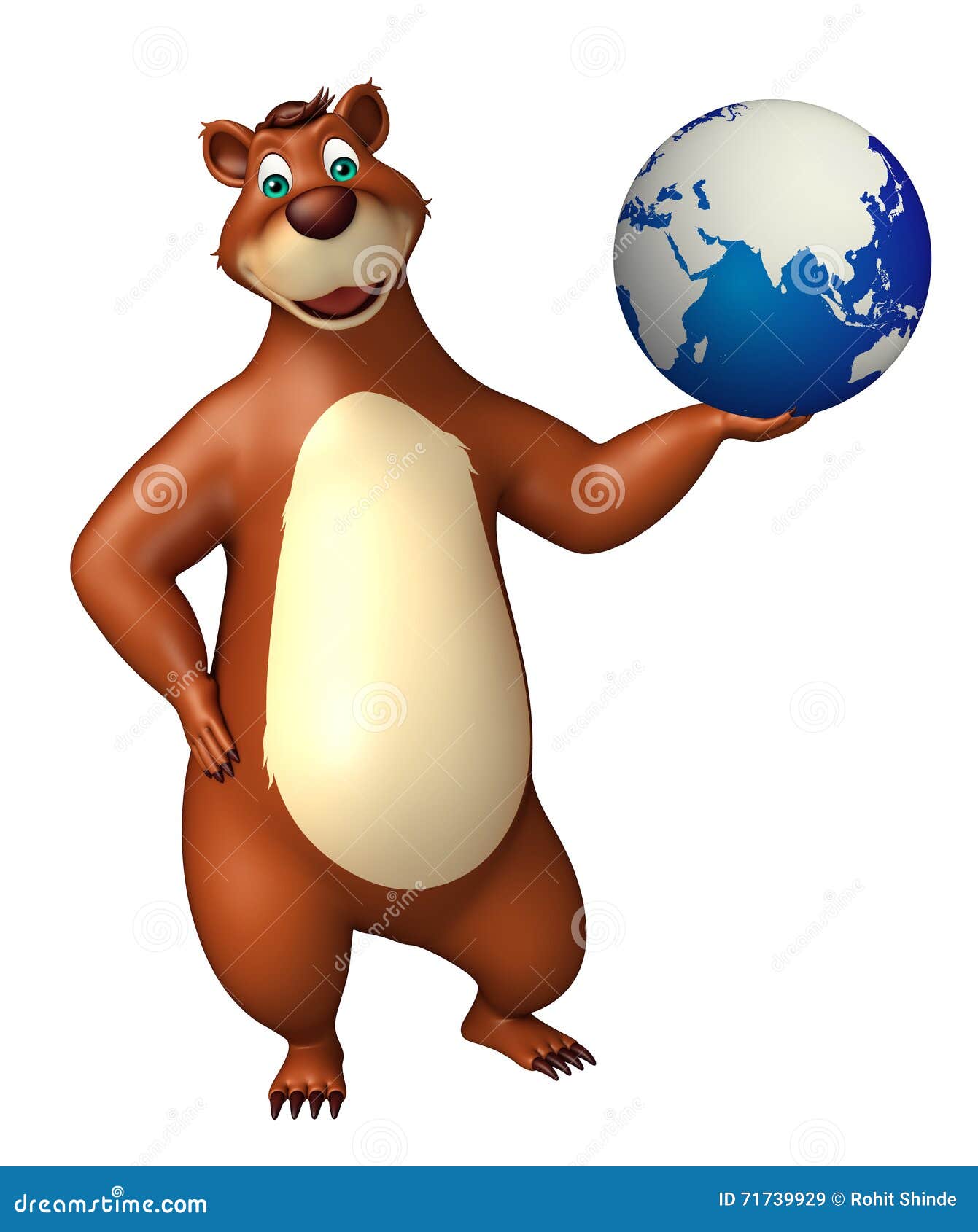 Bear Cartoon Character with Earth Stock Illustration - Illustration of ...