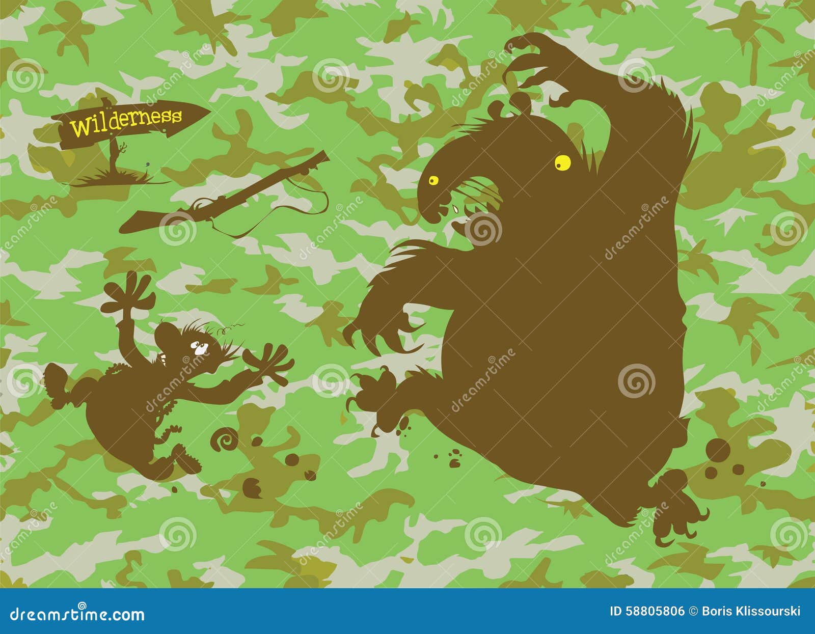 Bear chasing Hunter. stock vector. Illustration of masking - 58805806