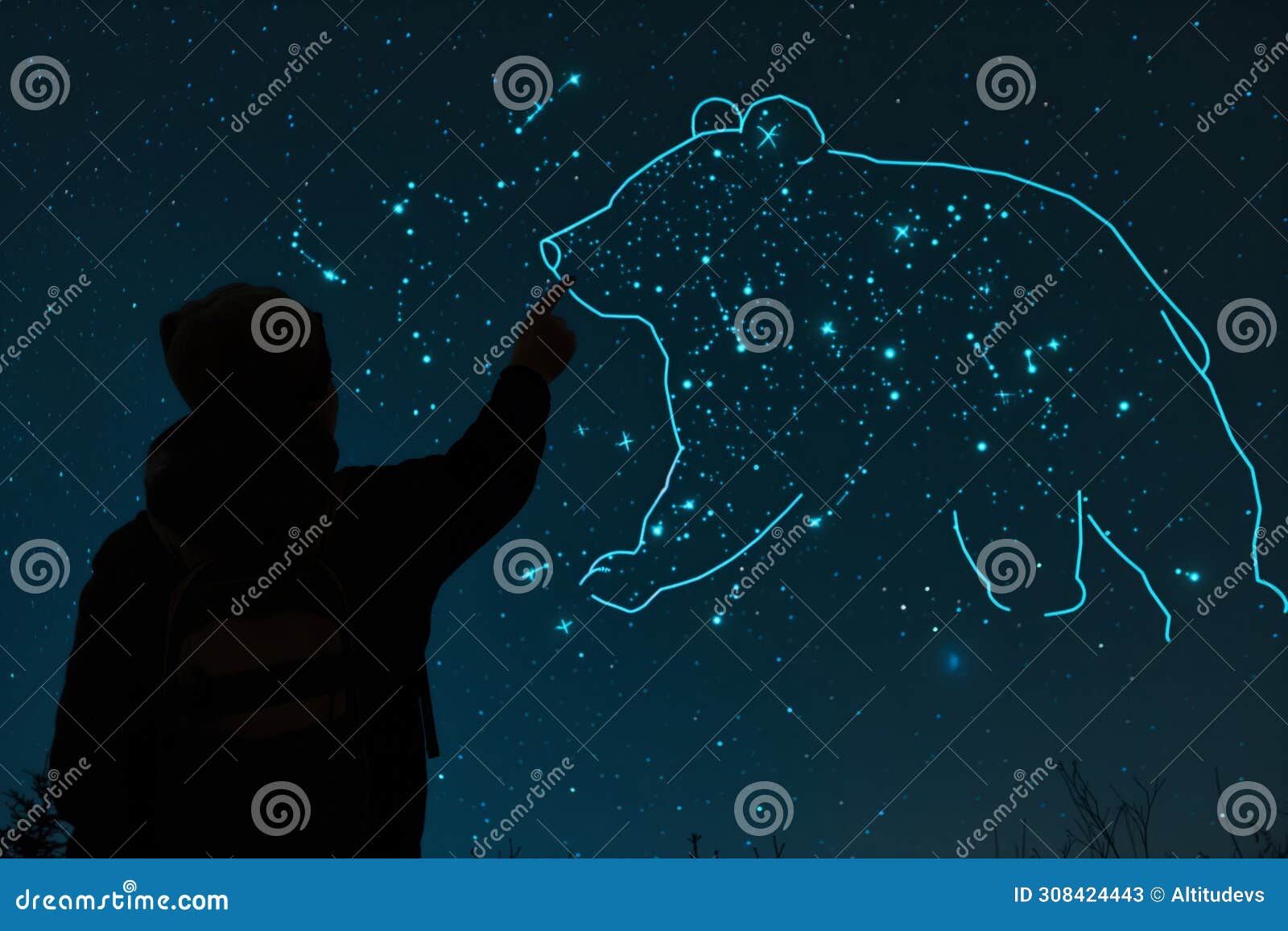 Bear Constellation Formed with a Person Pointing at the Stars Stock ...