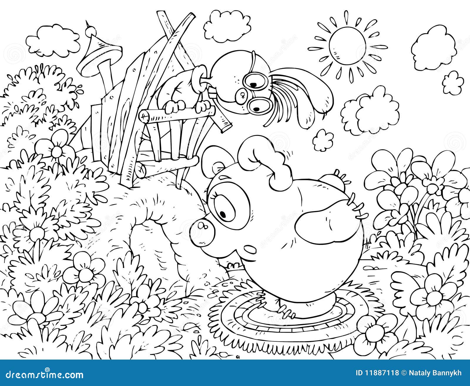 Bear-cub Calling the Rabbit Sitting in His Hole Stock Illustration ...