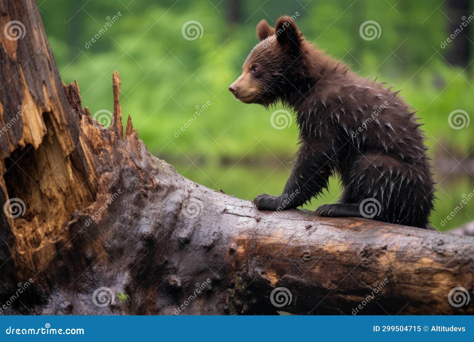 Bear Cub Looking Curiously at a Smoldering Tree Stump Stock Image ...