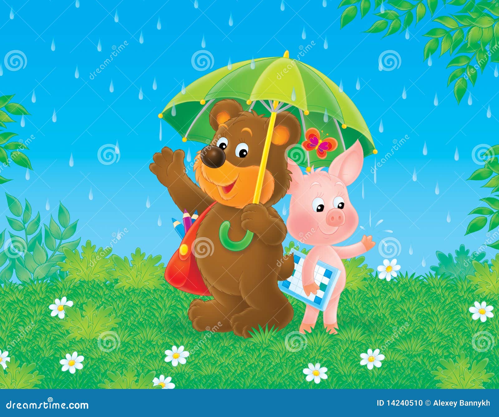 Bear-cub and Piglet in the Rain Stock Illustration - Illustration of ...