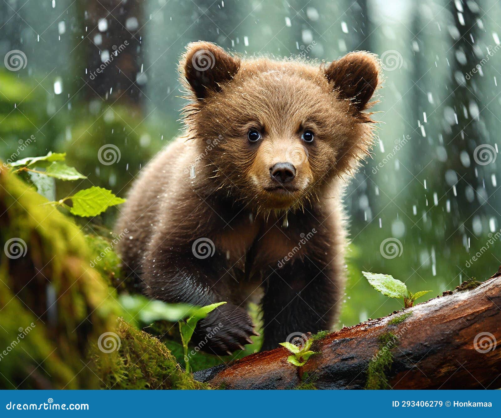 A bear cub in the rain stock illustration. Illustration of cute - 293406279