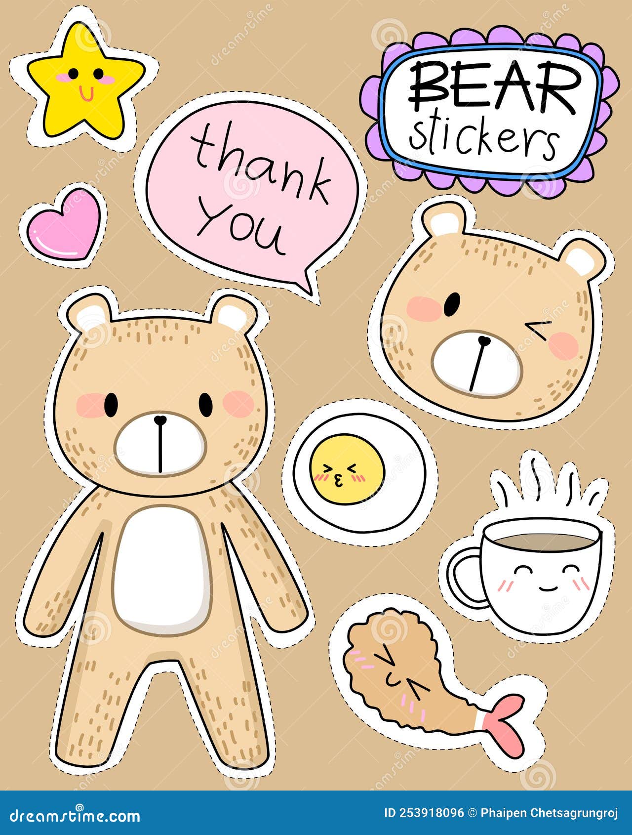 Bear cute set for sticker stock vector. Illustration of text - 253918096