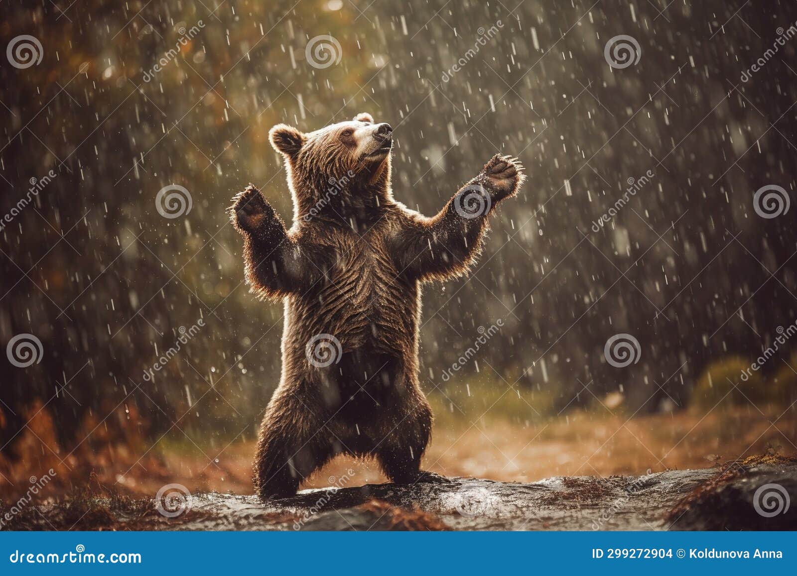 Bear Dancing in the Rain, Concept of Animal Behavior Stock Photo ...