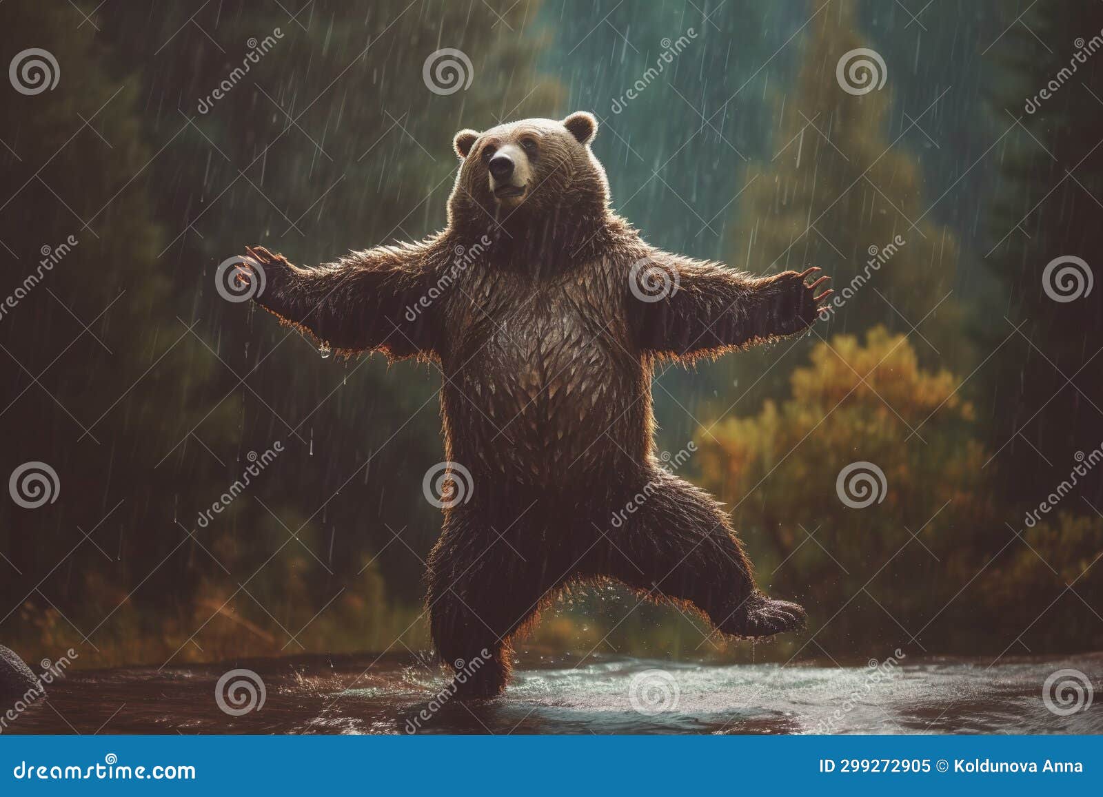 Bear Dancing in the Rain, Concept of Animal Behavior Stock Image ...