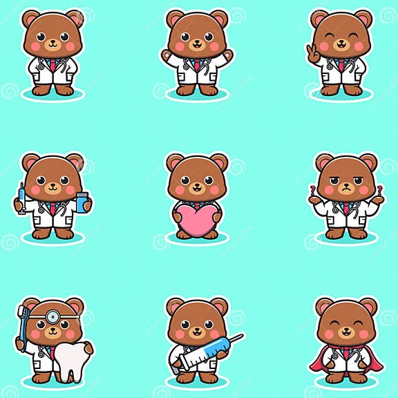 Vector Illustration of Cute Character Cartoon of Bear Doctor. Stock ...