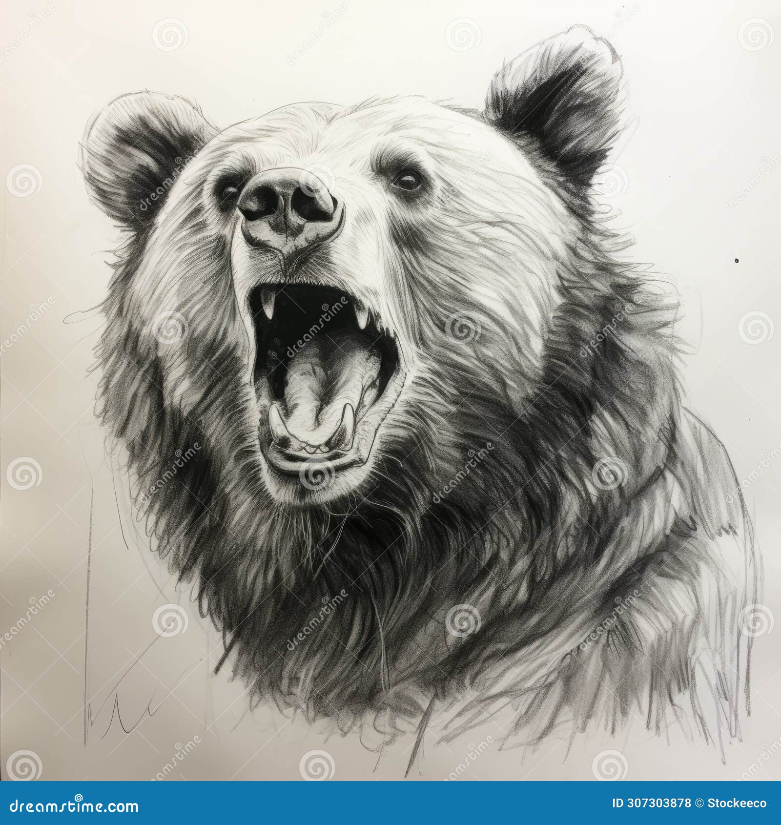 Hyperrealist Bear Roaring: a Sketch in Charcoal Stock Illustration ...