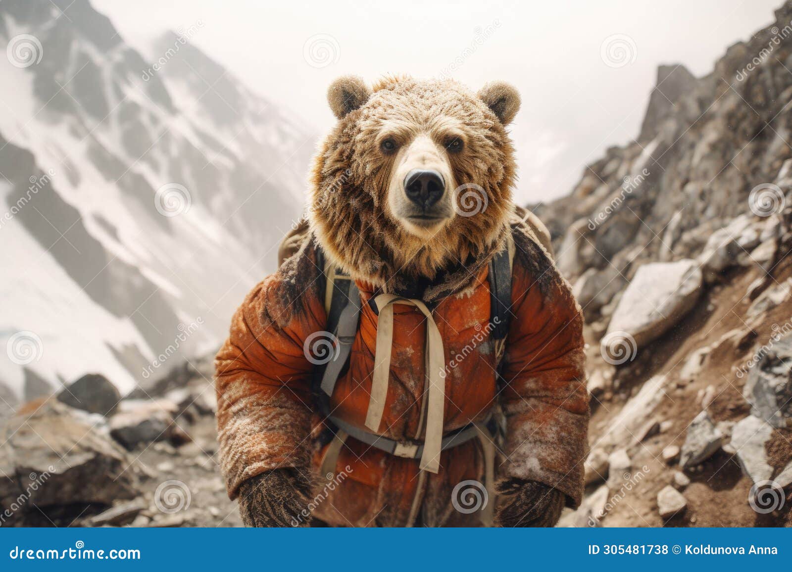 A Bear Dressed As a Climber Who Conquers Mountain Stock Photo - Image ...
