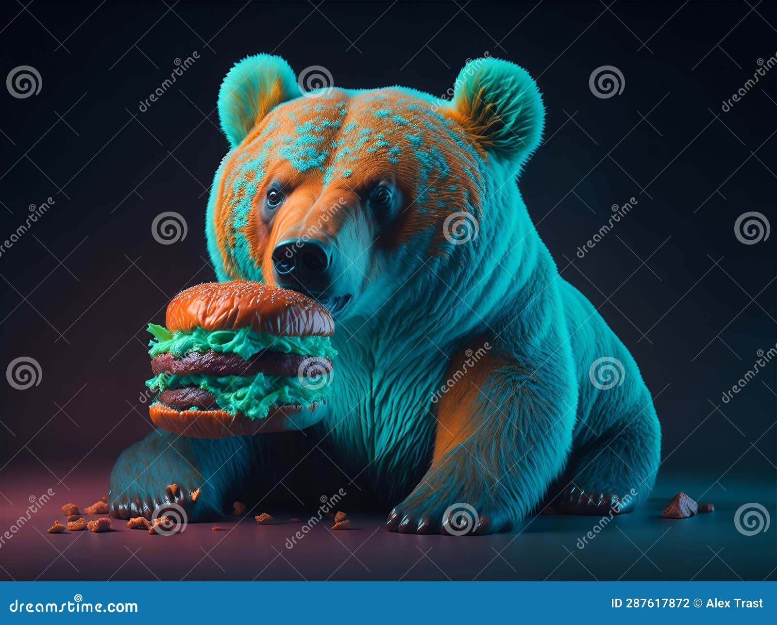 The Bear Eats a Delicious Burger. Stock Illustration - Illustration of ...