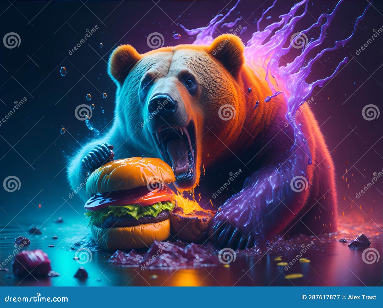 The Bear Eats a Delicious Burger. Stock Illustration - Illustration of ...