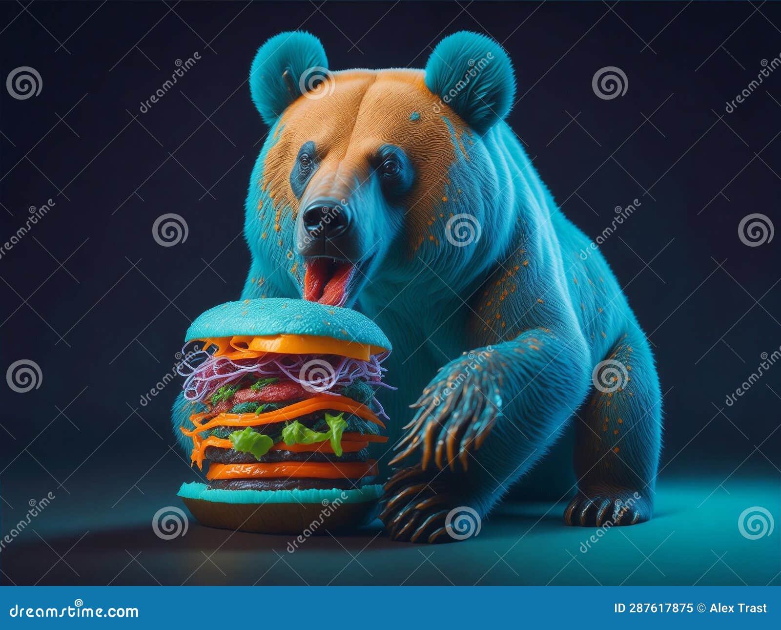 The Bear Eats a Delicious Burger. Stock Illustration - Illustration of ...