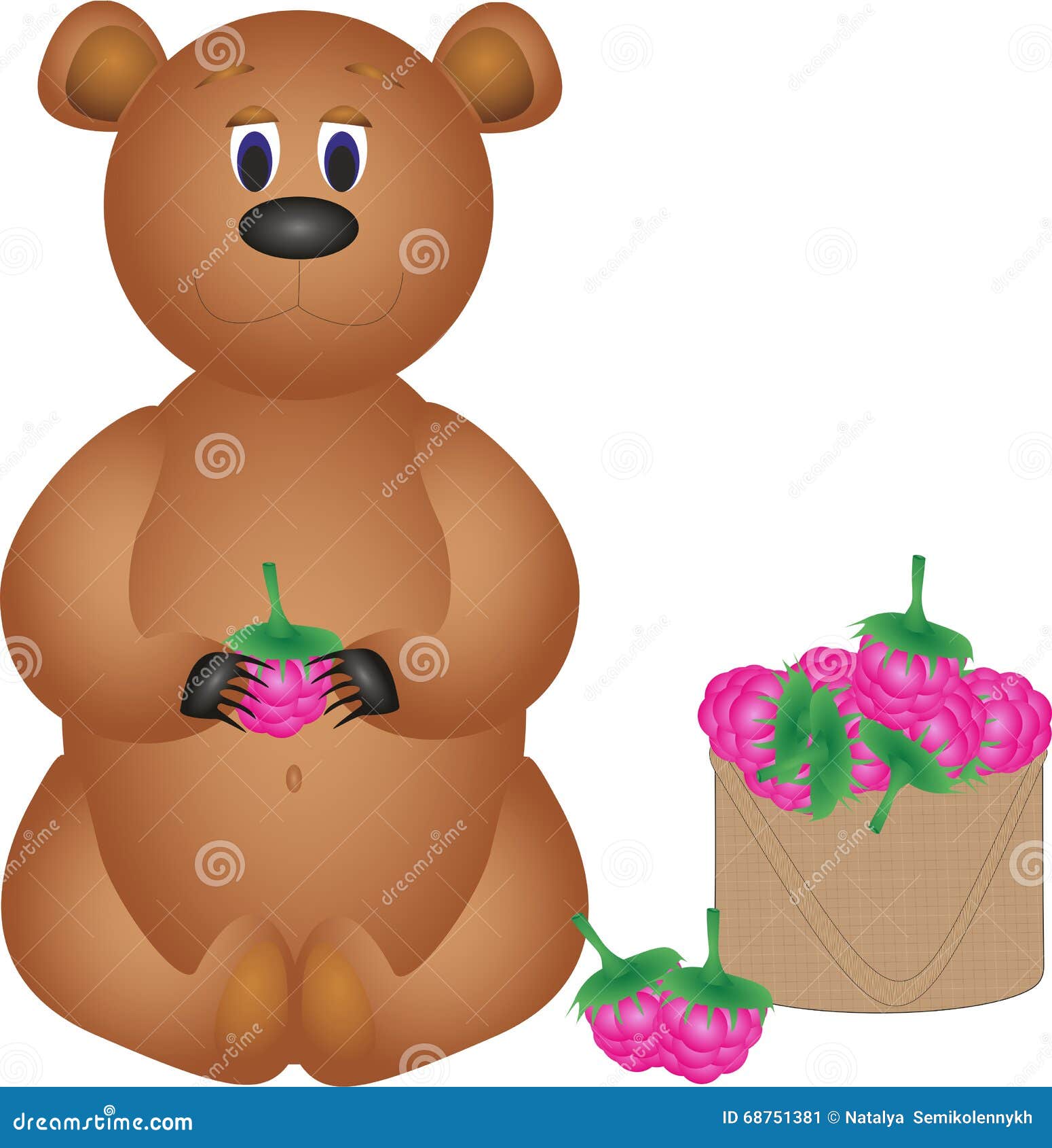 Bear eats raspberries stock illustration. Illustration of cute - 68751381