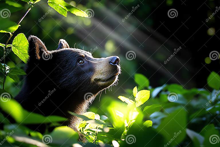 A Bear Emerging from a Dark Forest into a Sunlit Clearing, with the ...