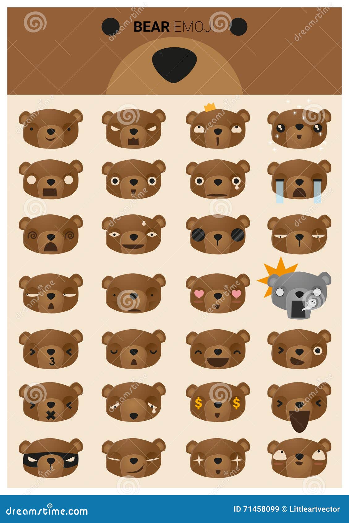 Bear Emoji Isolated On White Background. Animal Emojis, Shapes, Drawing ...