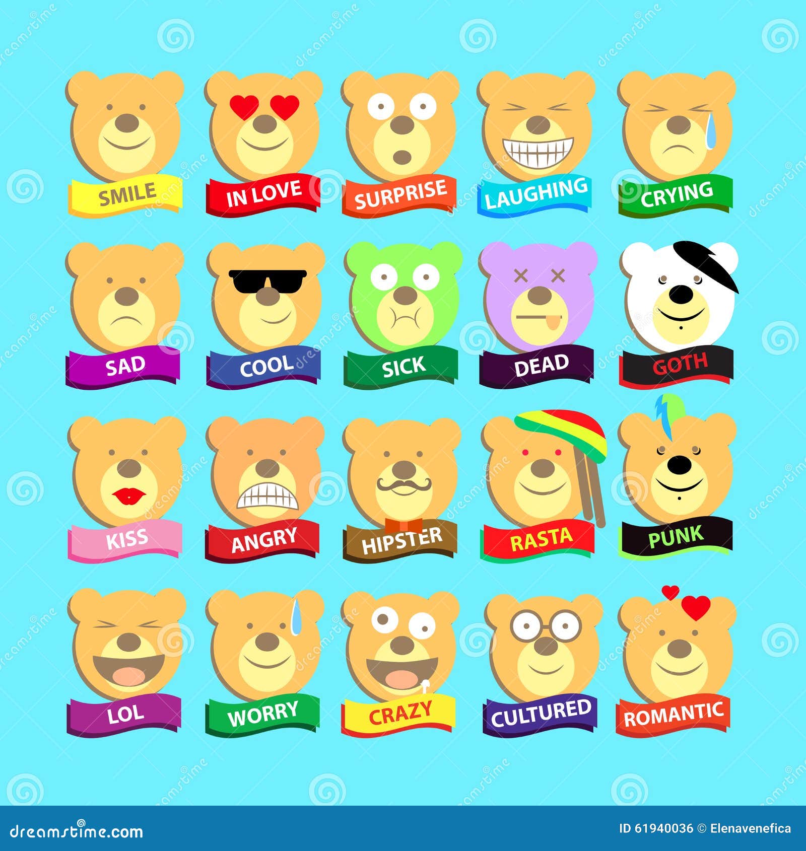 Bear Emotions, Bear Smilies, Bear Icons Stock Vector - Illustration of ...