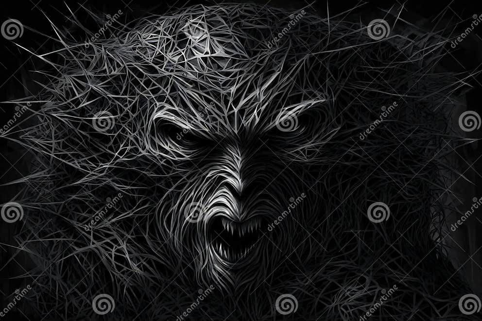 A Bear Face with Sharp Teeth on a Black Background Stock Illustration ...