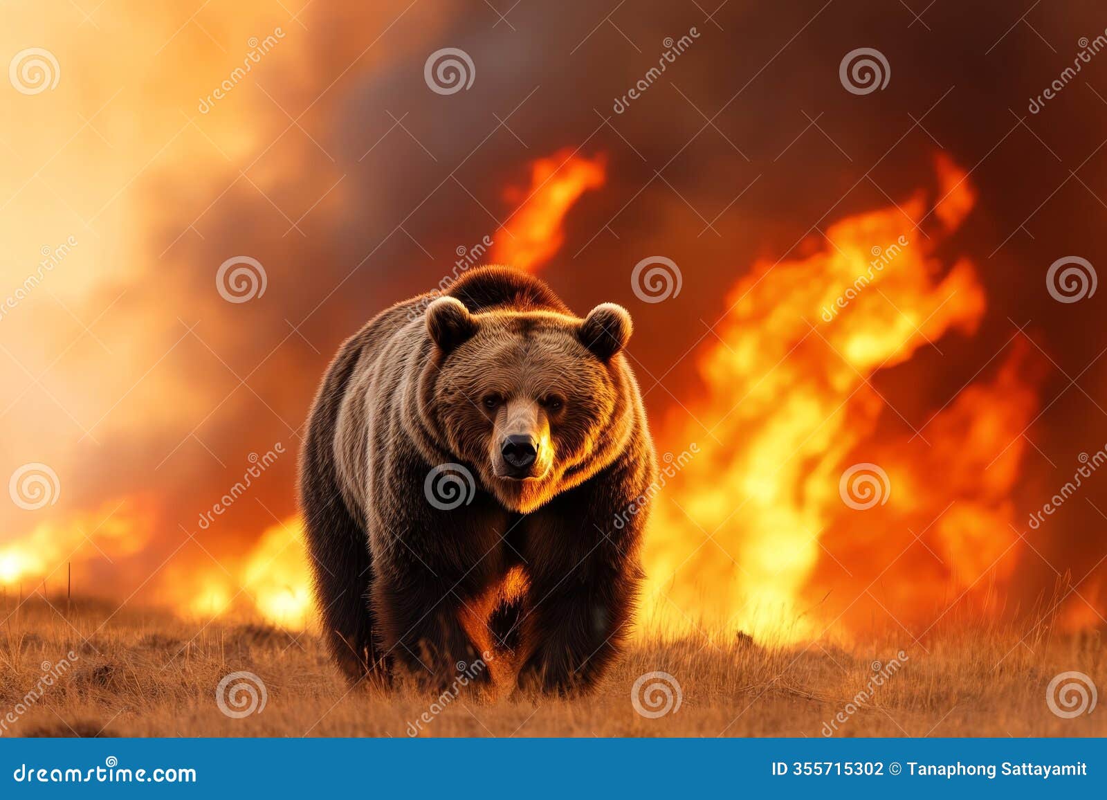 Bear Facing Wildfire a Large Brown Bear Walks Towards the Camera a ...