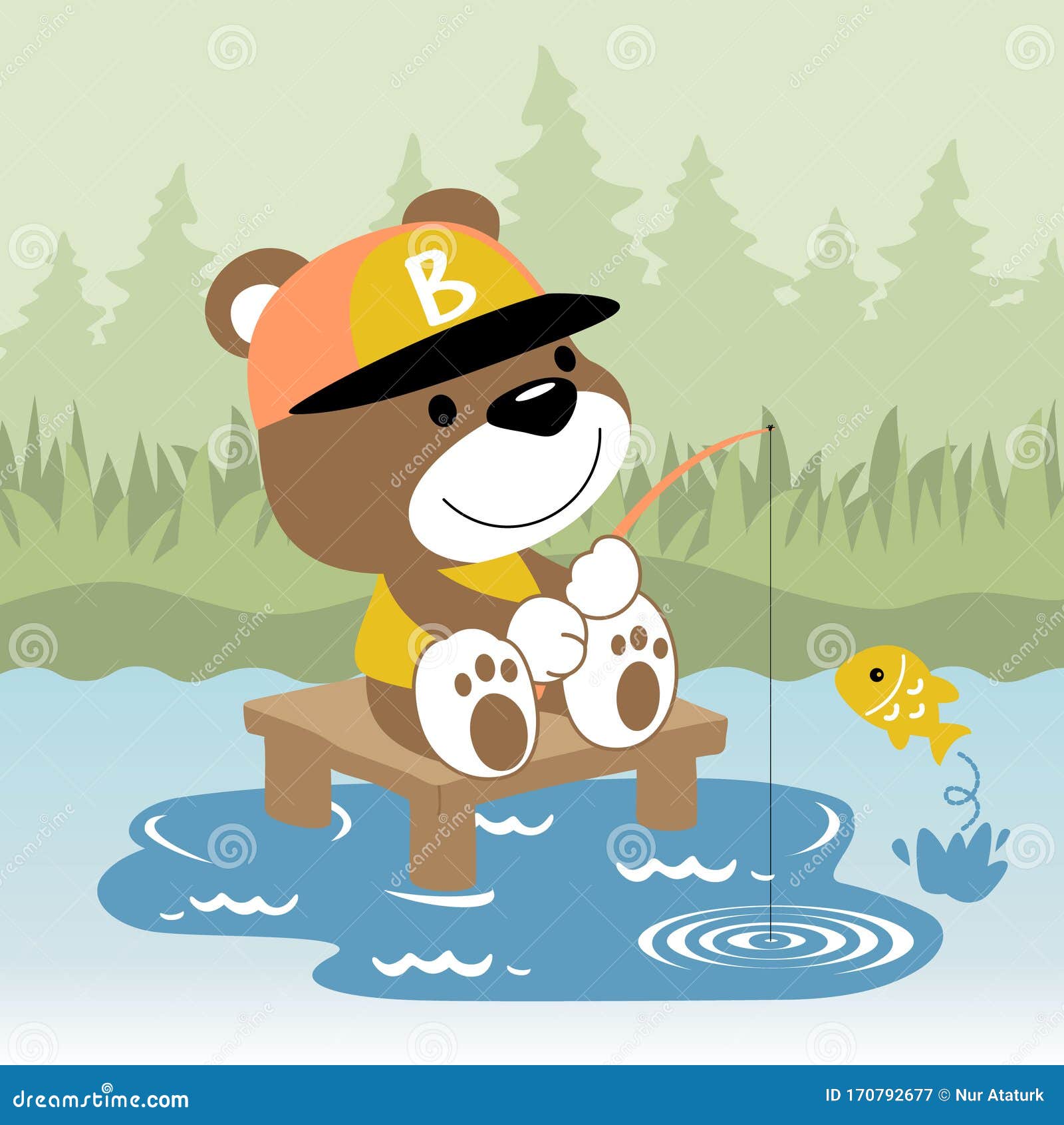 Cartoon of Bear Fishing Time Stock Vector - Illustration of fishing ...