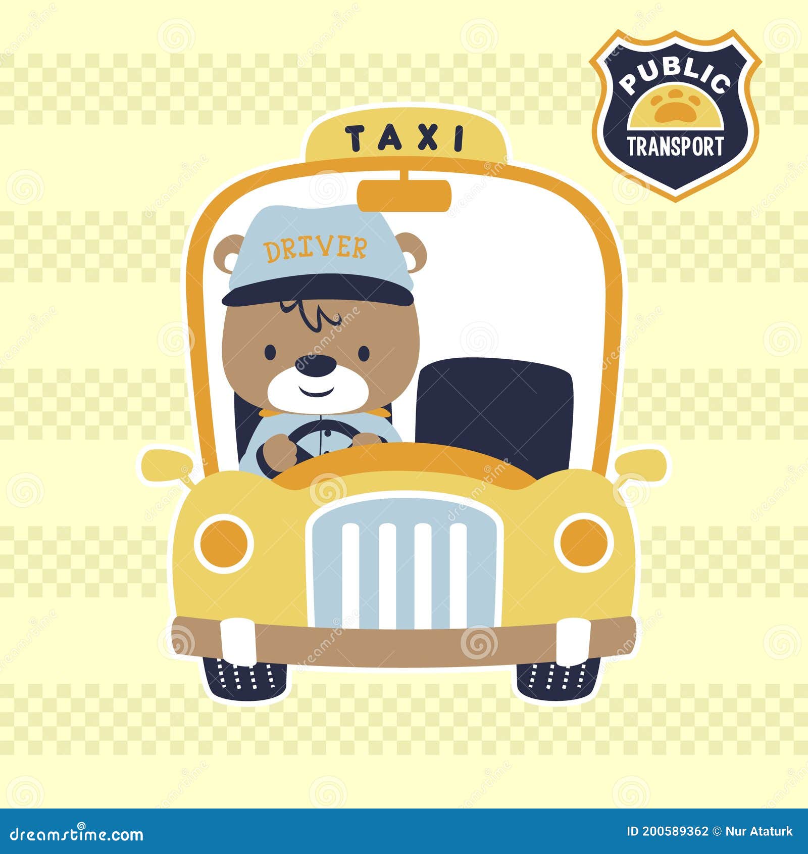 Bear Cartoon Driving Yellow Taxi Stock Vector - Illustration of logo ...