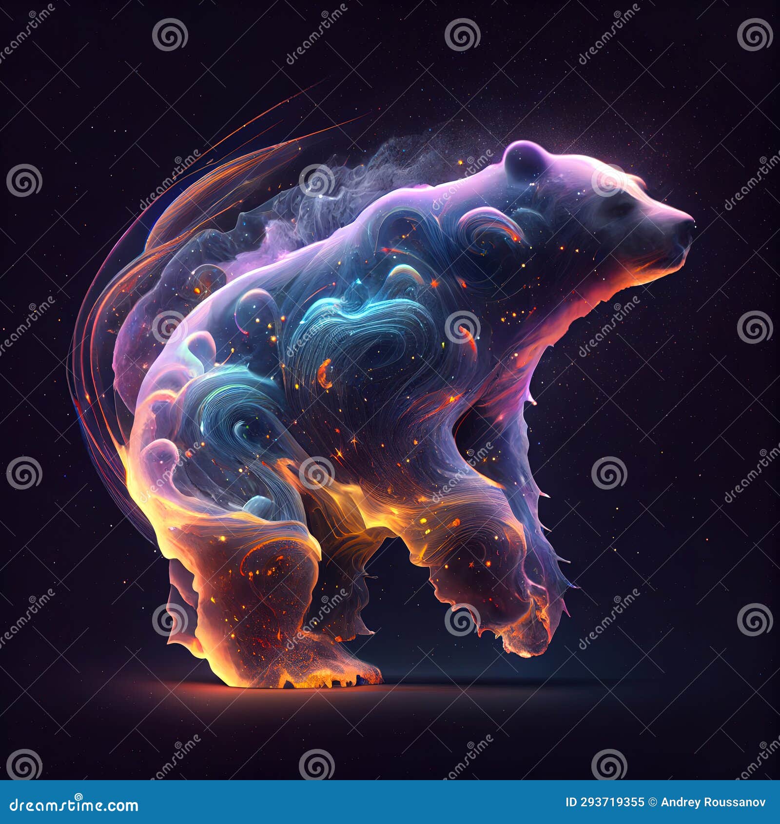 Bear from Galaxies Spirals Space Nebula Stars Smoke. AI Render Stock ...