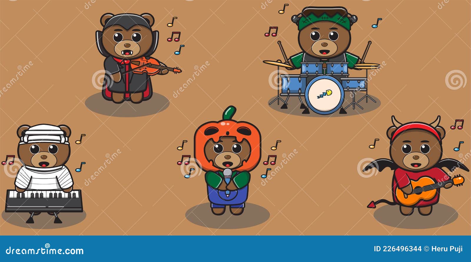 Bear with Costume Play a Musical Instrument. Stock Vector ...