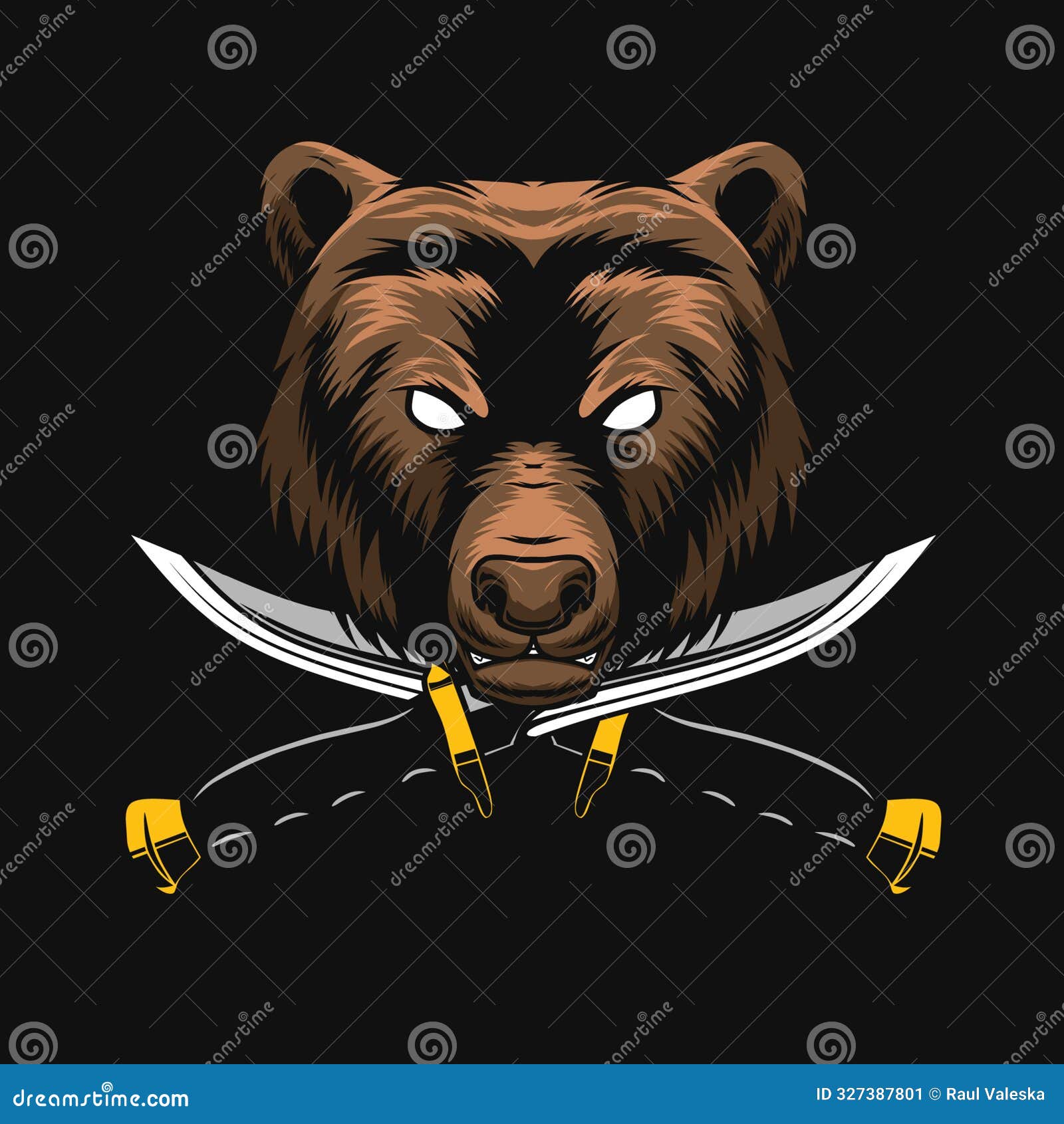 Bear Head and Cross Blade Drawing Stock Illustration - Illustration of ...