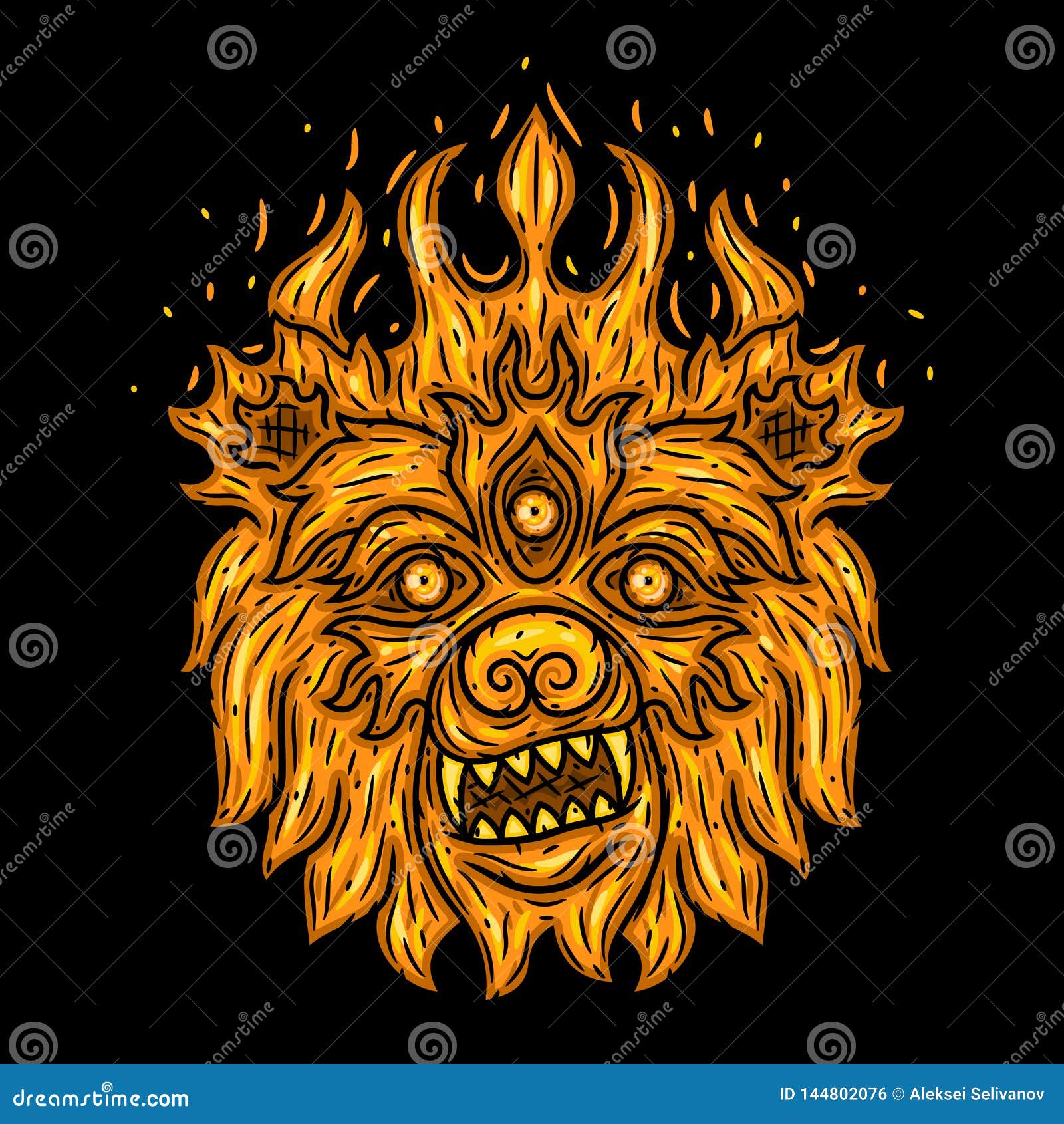 Bear Head. Fire Bear. Vector Illustration Isolated on Black Background ...