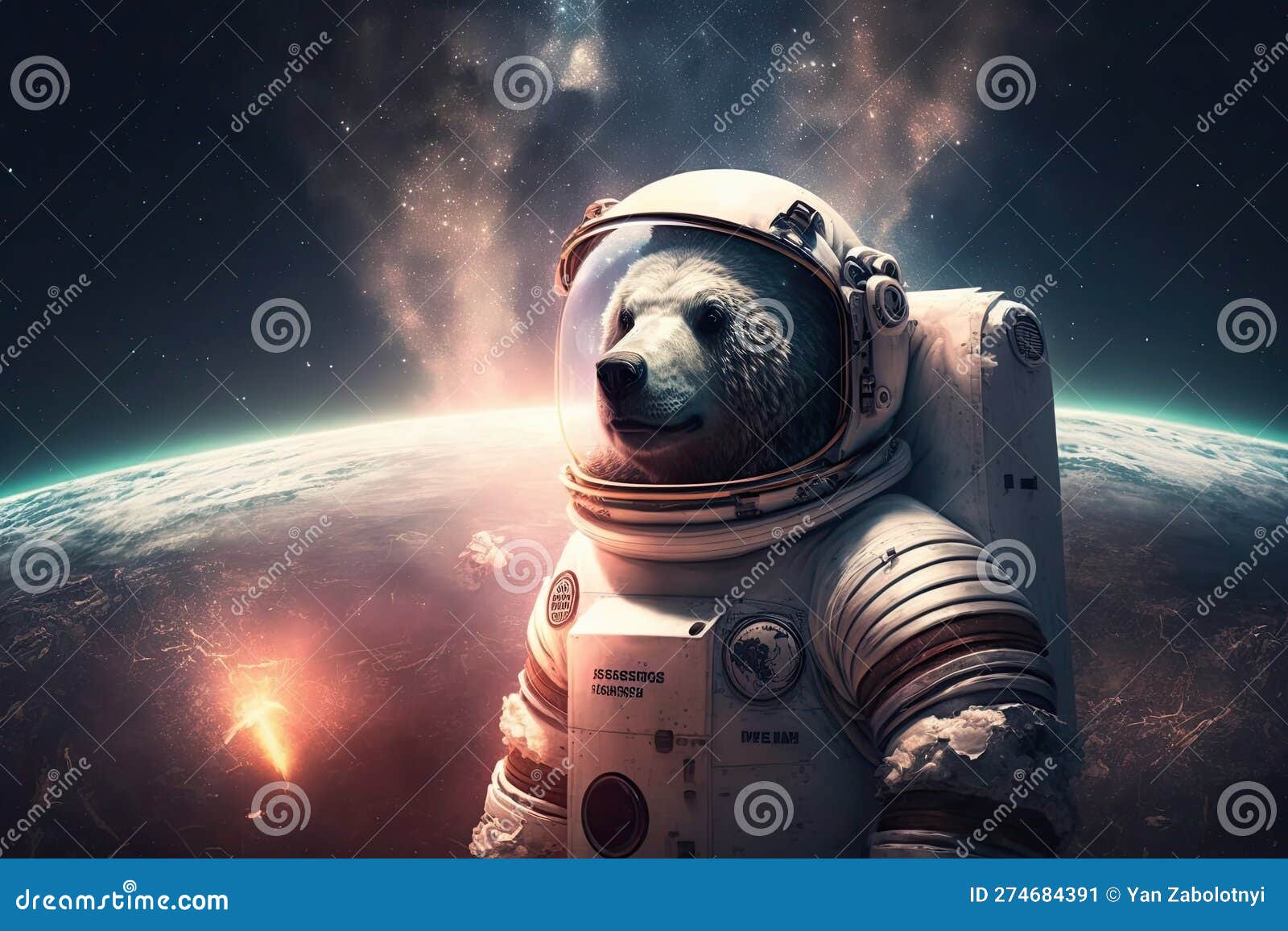 A Bear in a Helmeted Spacesuit in Space. Generative AI Stock ...