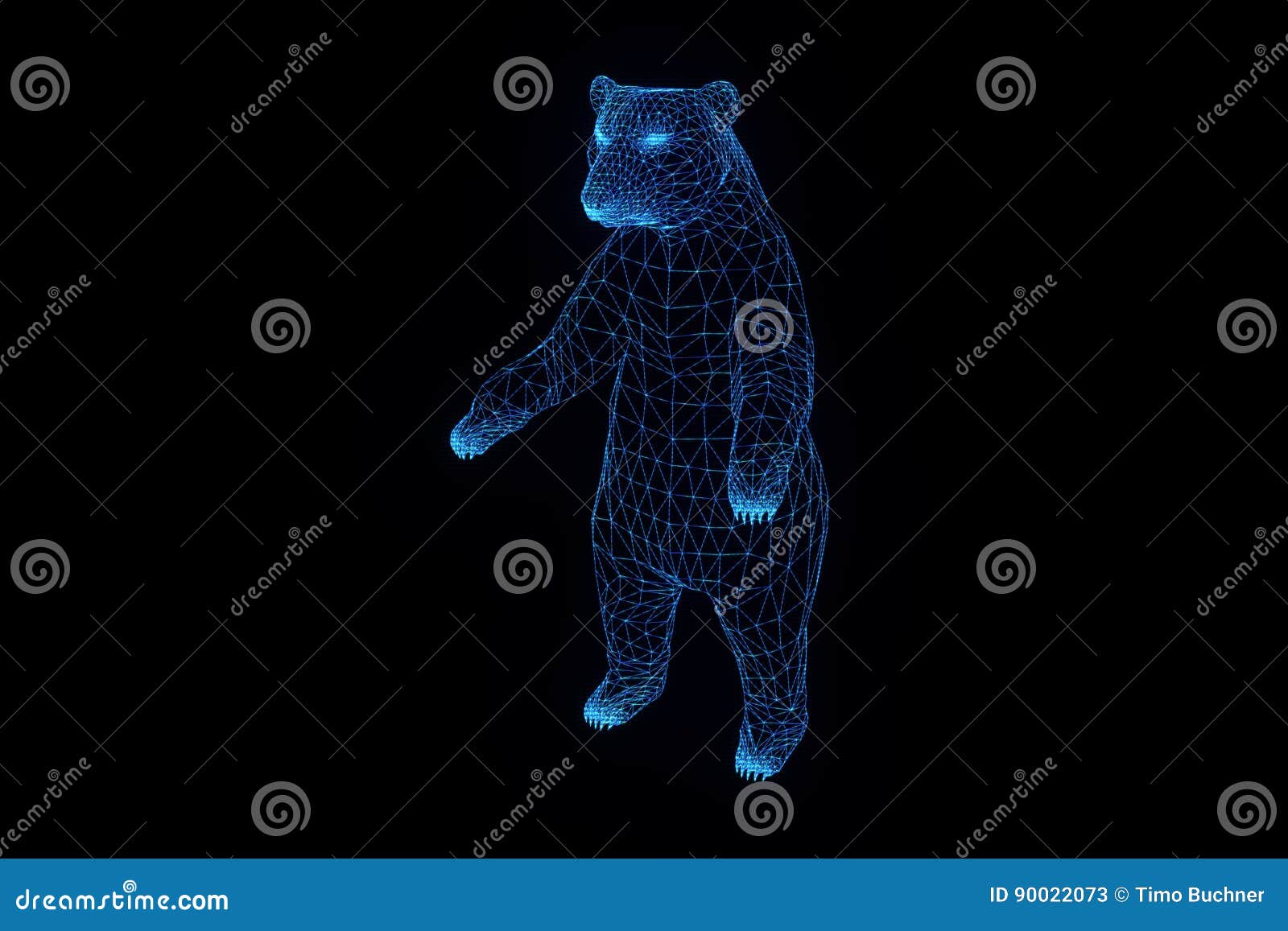 Bear in Hologram Wireframe Style. Nice 3D Rendering Stock Illustration ...