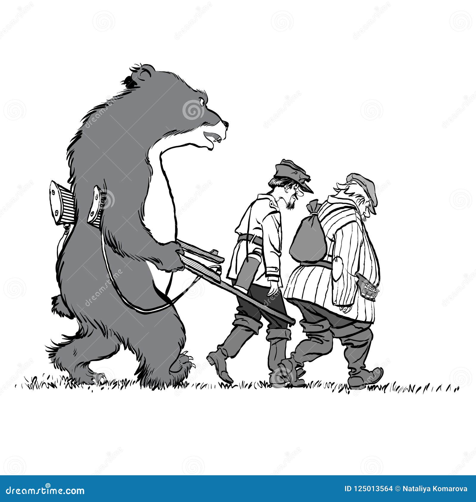 Bear Hunting Hunters. the Bear Arrested the Hunters Stock Vector ...