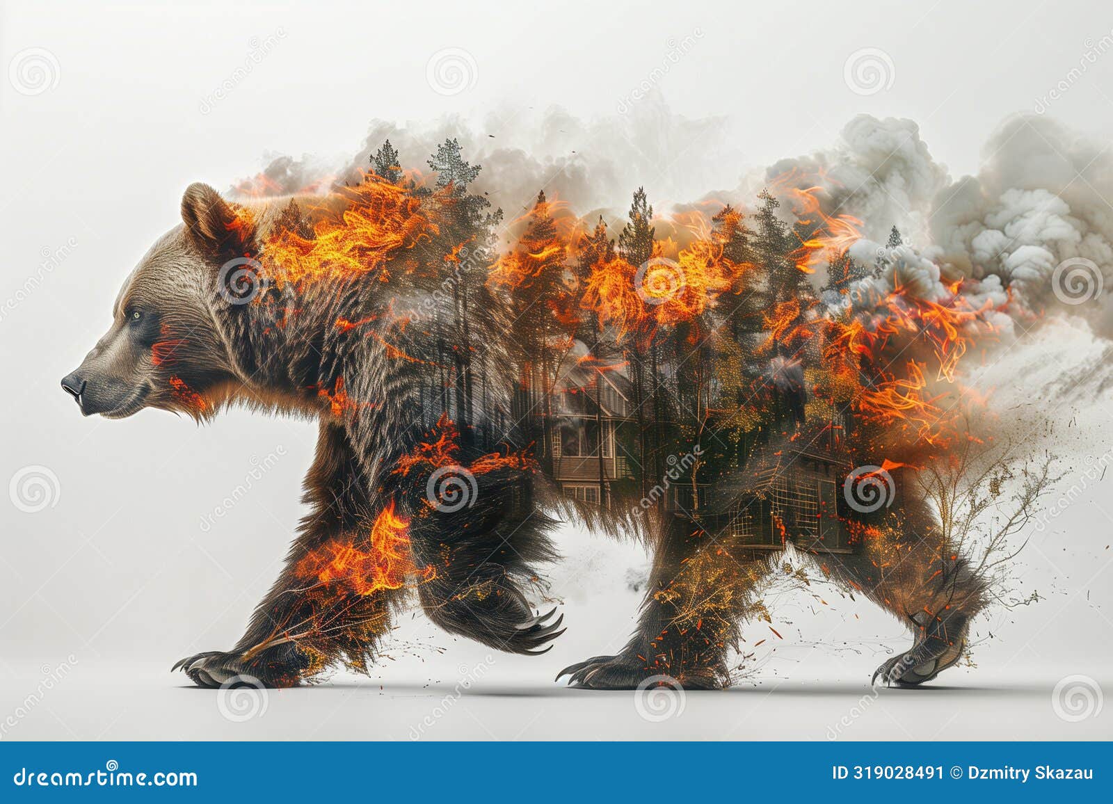 Bear with Intense Fire Eruption Stock Image - Image of crisis, nature ...
