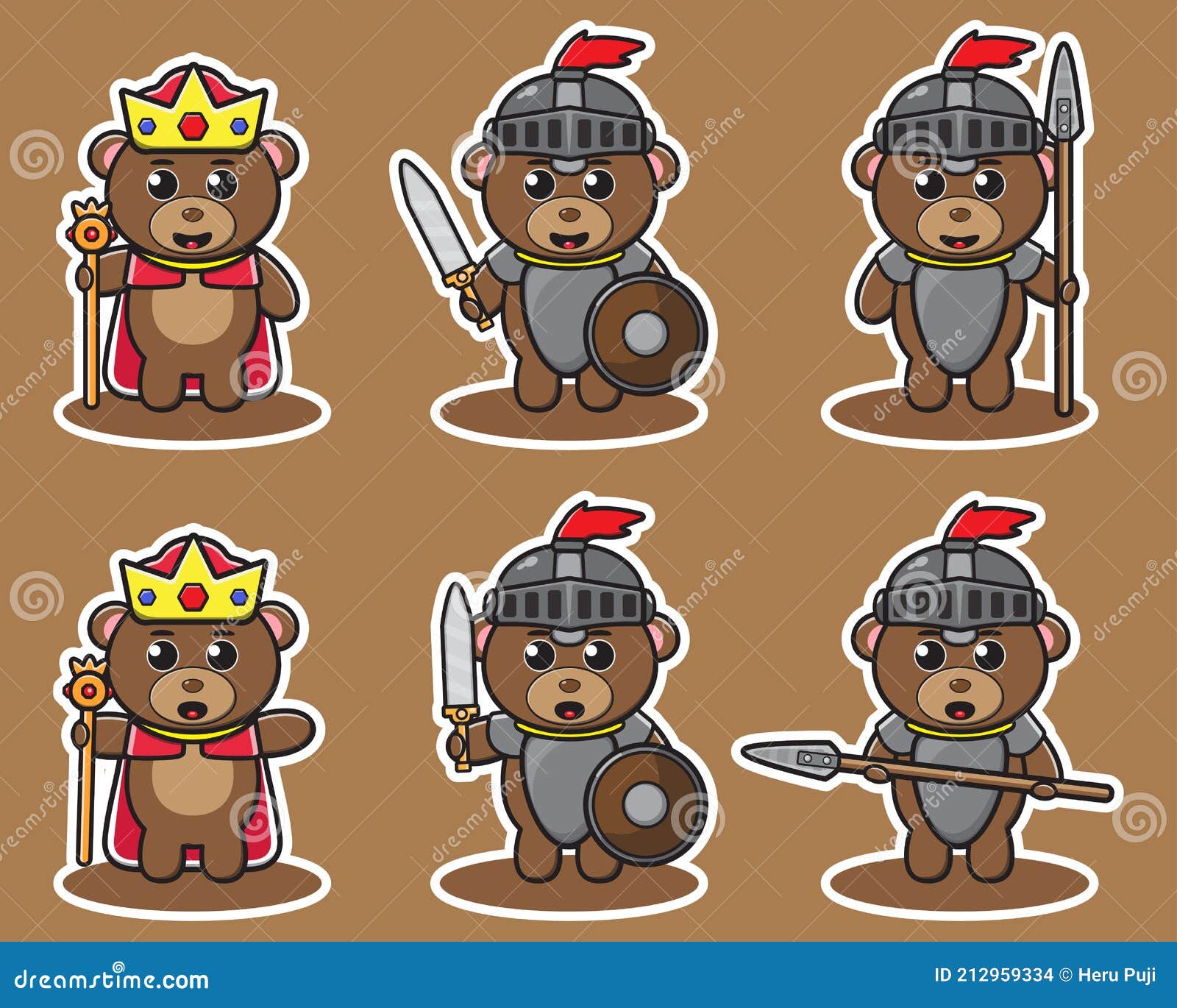 Cute Character Cartoon of Bear King and Knight Stock Vector ...